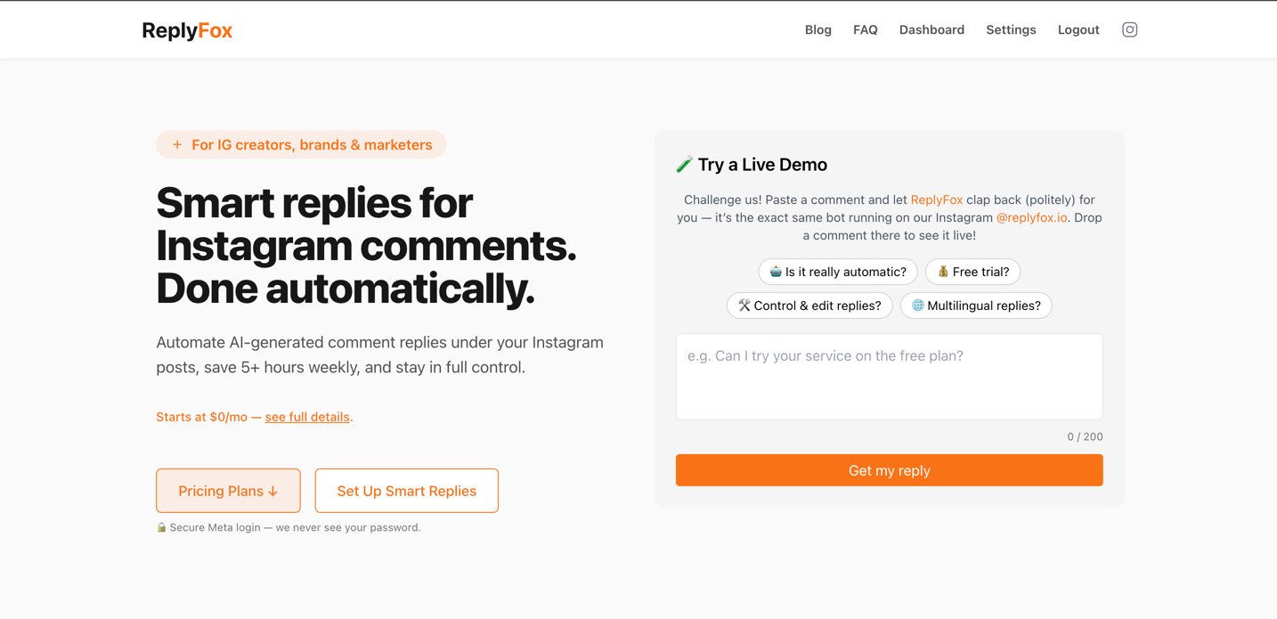 ReplyFox • Auto-Reply Instagram Comments & DMs with AI